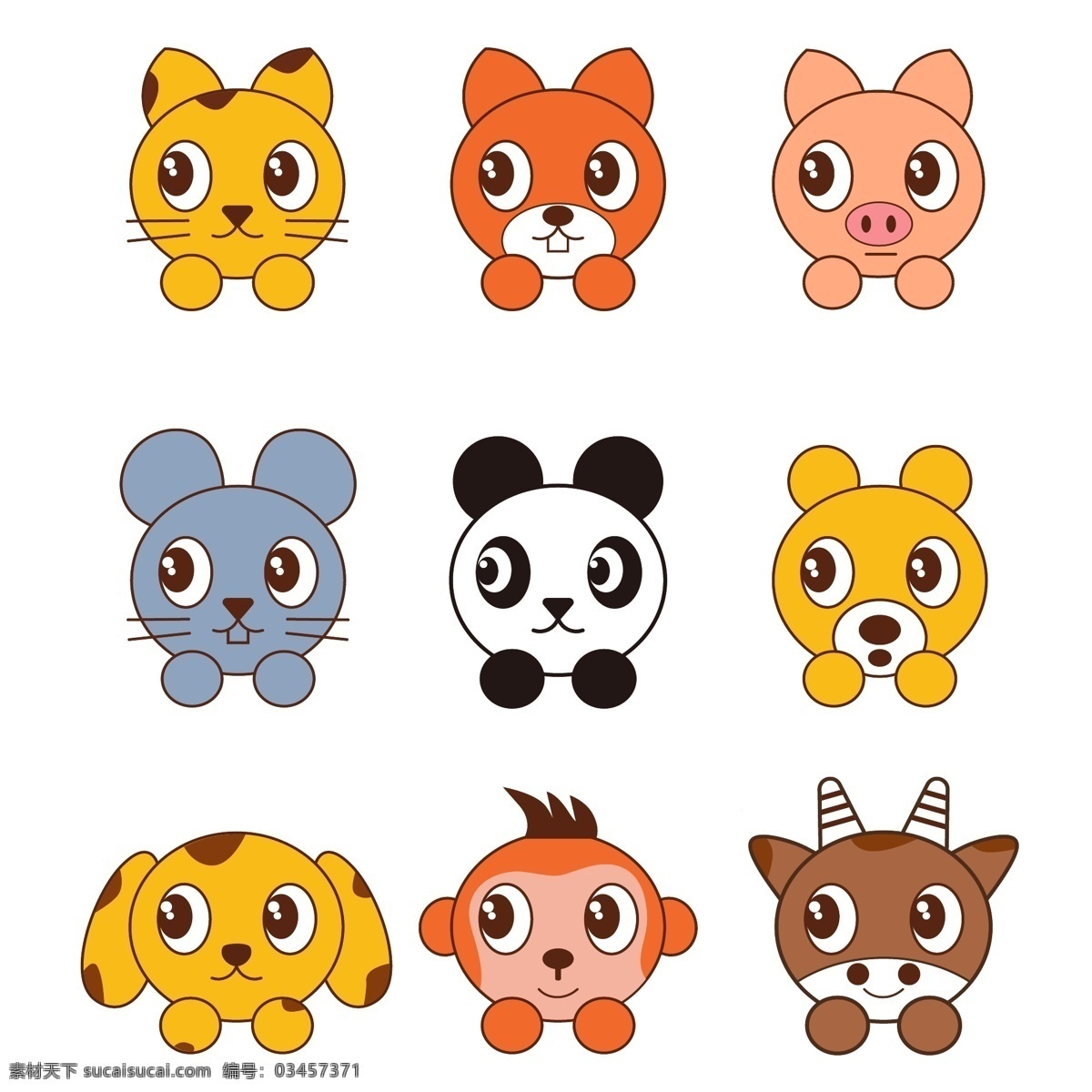 卡通手绘可爱动物头像素材图片下载-素材编号03457371-素材天下图库