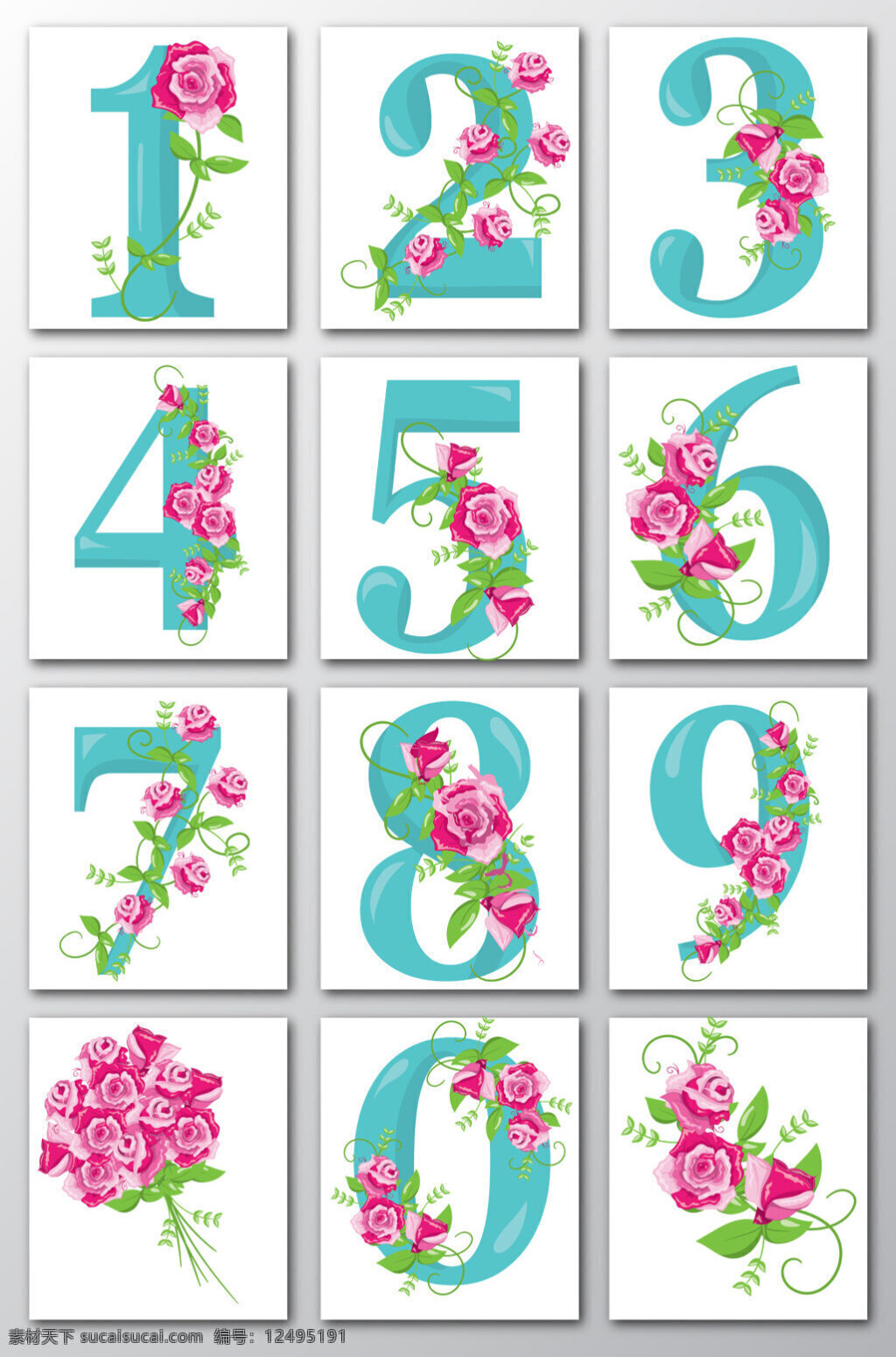 蓝色小清新花朵数字艺术字素材图片下载-素材编号12495191-素材天下图库