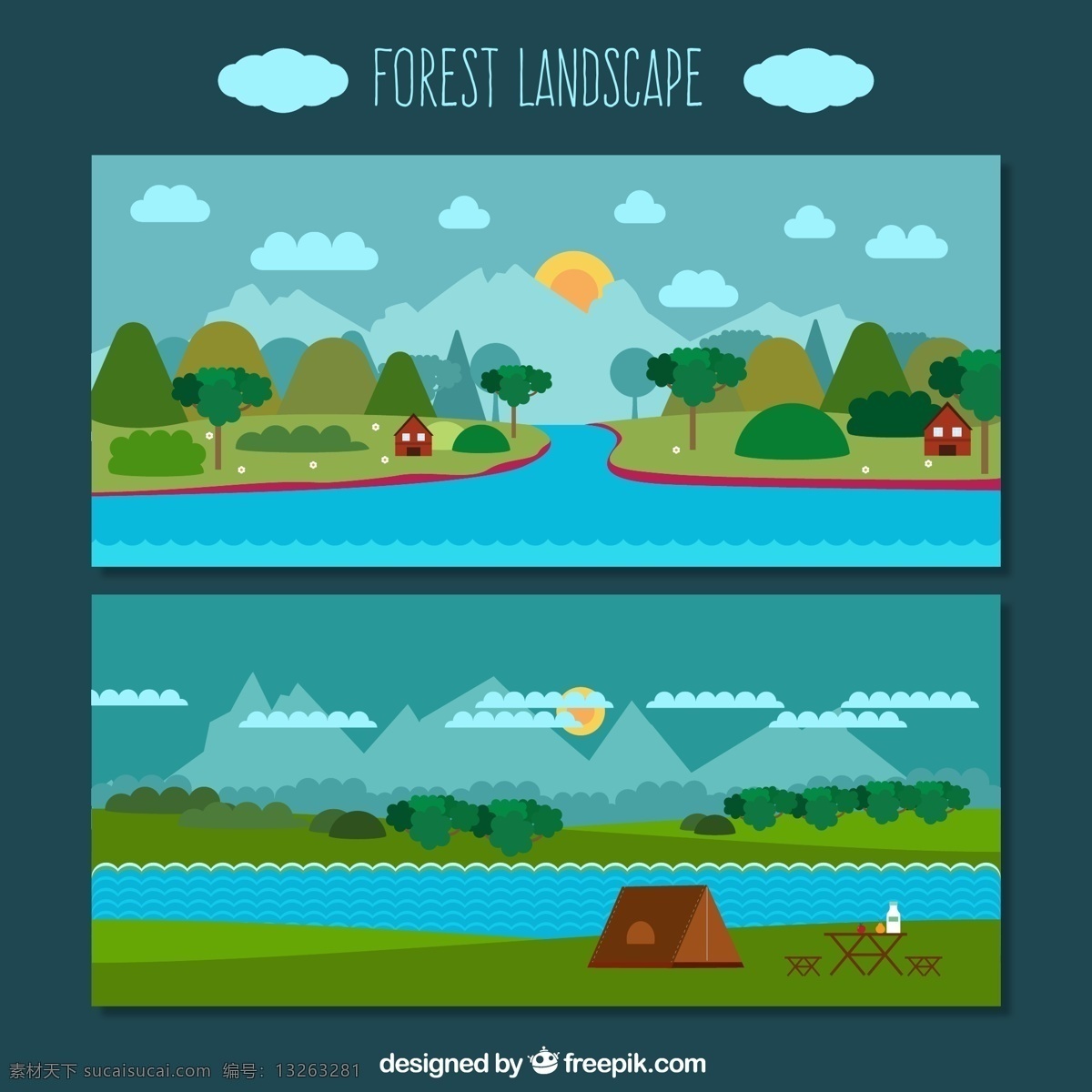 2款创意村庄河流风景banner矢量图素材图片下载-素材编号13263281-素材天下图库